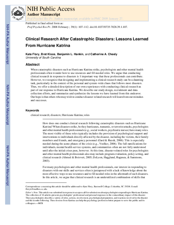 (PDF) Clinical research after catastrophic disasters: Lessons learned ...