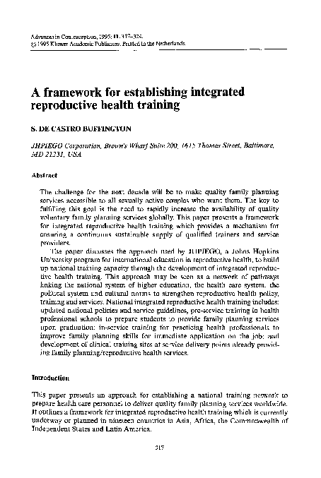(PDF) A framework for establishing integrated reproductive health training