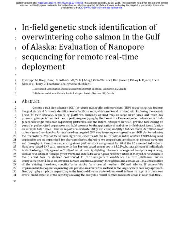 (PDF) In-field genetic stock identification of overwintering coho ...