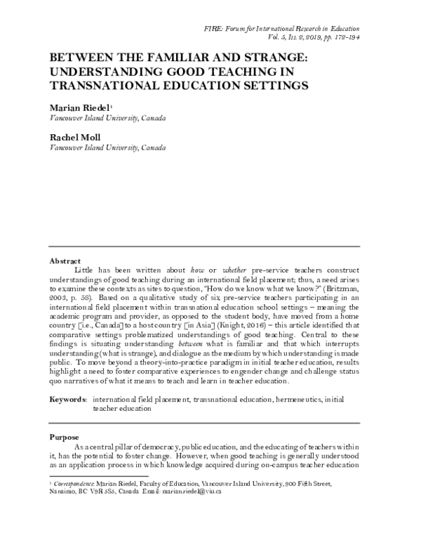 (PDF) Between the Familiar and Strange: Understanding Good Teaching in ...