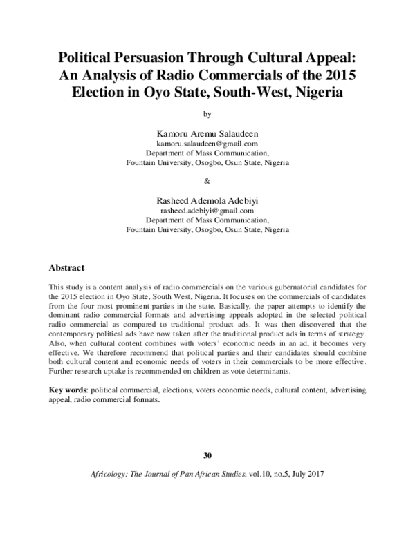 (PDF) Political Persuasion through Cultural Appeal: An Analysis of ...