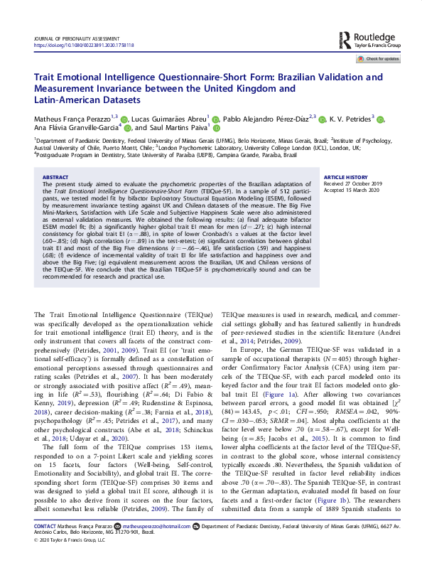 (PDF) Trait Emotional Intelligence Questionnaire–-Short Form; Polish ...