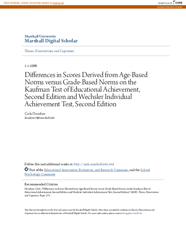 (PDF) Differences in Scores Derived from Age-Based Norms versus Grade ...