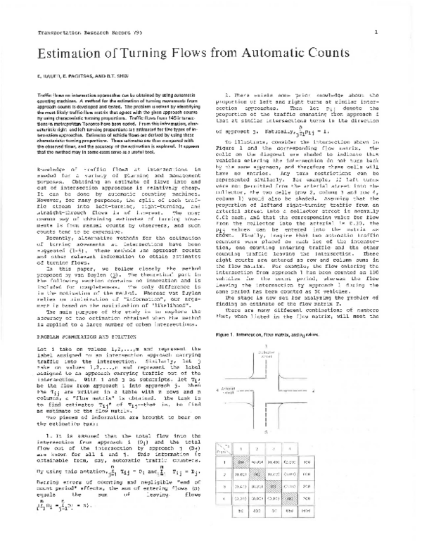 (PDF) Estimation of Turning Flows from Automatic Counts