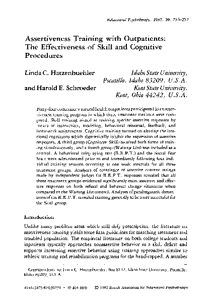 (PDF) Assertiveness Training with Outpatients: The Effectiveness of Skill and Cognitive Procedures