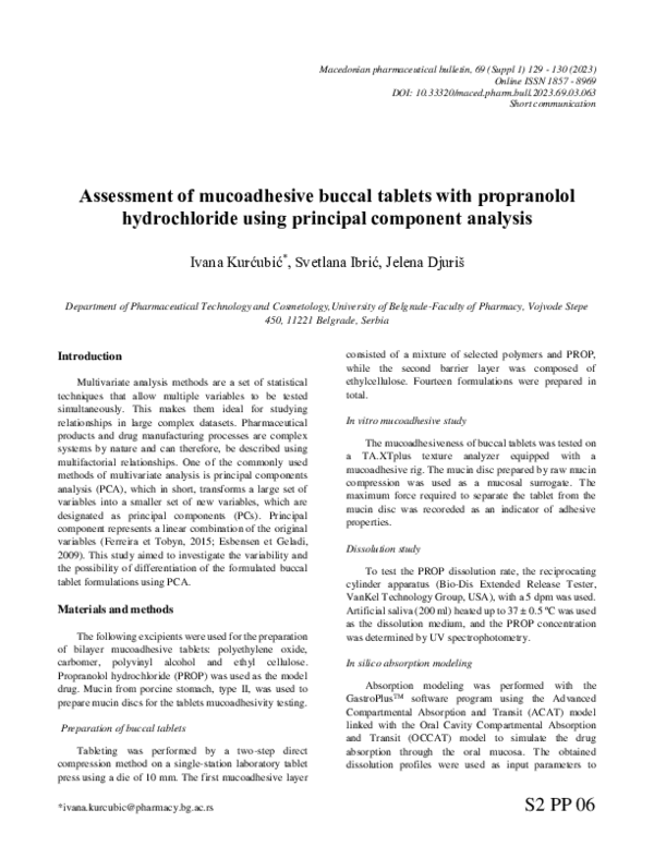 (PDF) Assessment of mucoadhesive buccal tablets with propranolol hydrochloride using principal ...
