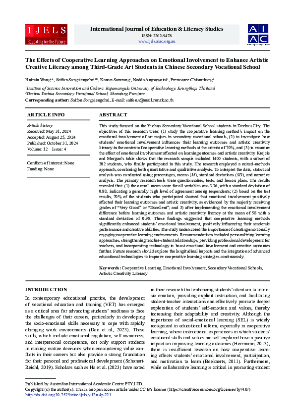 (PDF) The Effects of Cooperative Learning Approaches on Emotional Involvement to Enhance ...