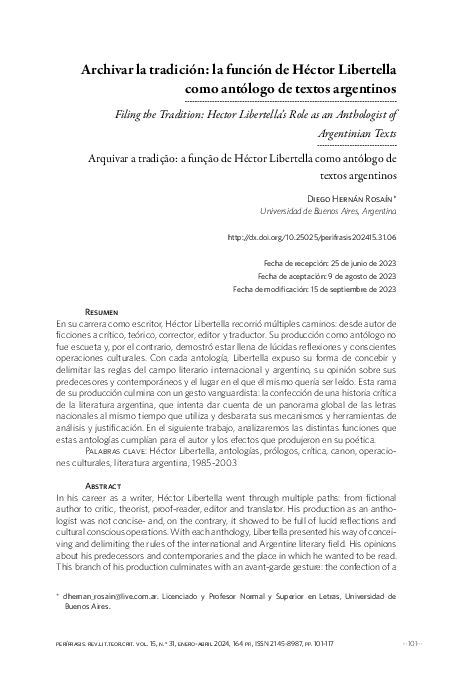 (PDF) Archivar la tradición: la función de Héctor Libertella como ...