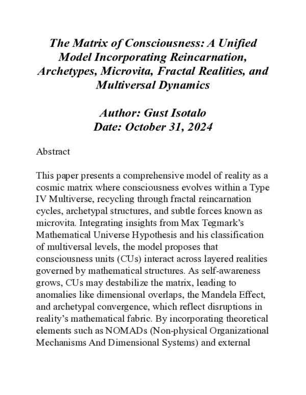 (PDF) The Matrix of Consciousness: A Unified Model Incorporating ...