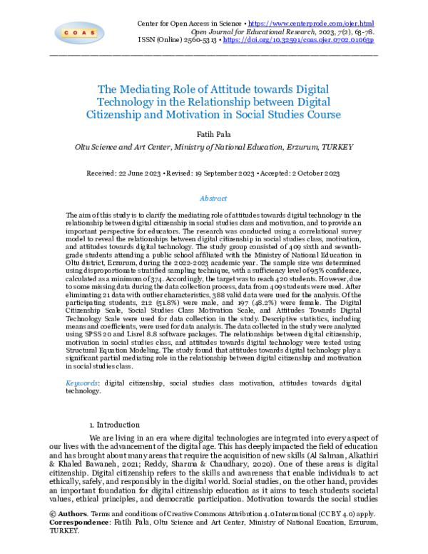 (PDF) The Mediating Role of Attitude towards Digital Technology in the Relationship between ...