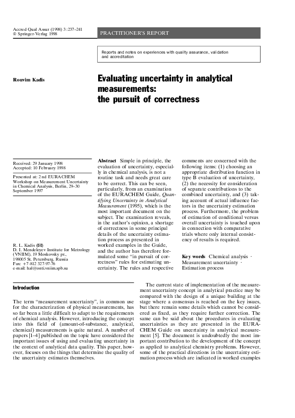 (PDF) Evaluating uncertainty in analytical measurements: the pursuit of correctness