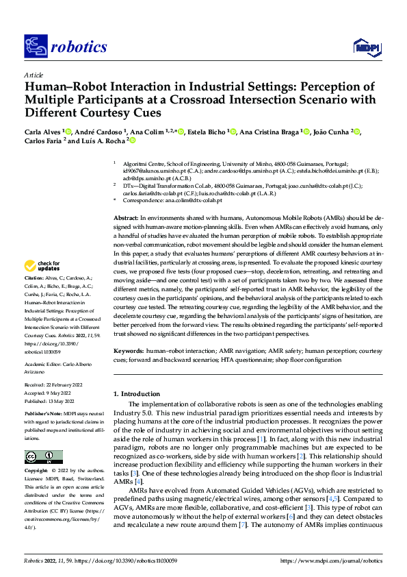 (PDF) Human–Robot Interaction in Industrial Settings: Perception of Multiple Participants at a ...