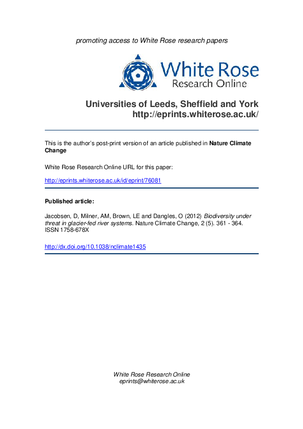 (PDF) Biodiversity under threat in glacier-fed river systems