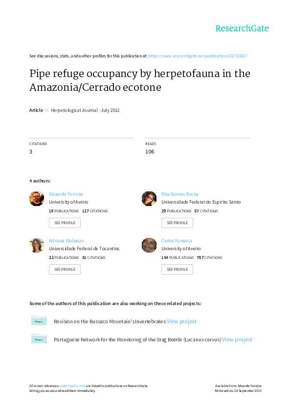 (PDF) Pipe refuge occupancy by herpetofauna in the Amazonia/Cerrado ecotone