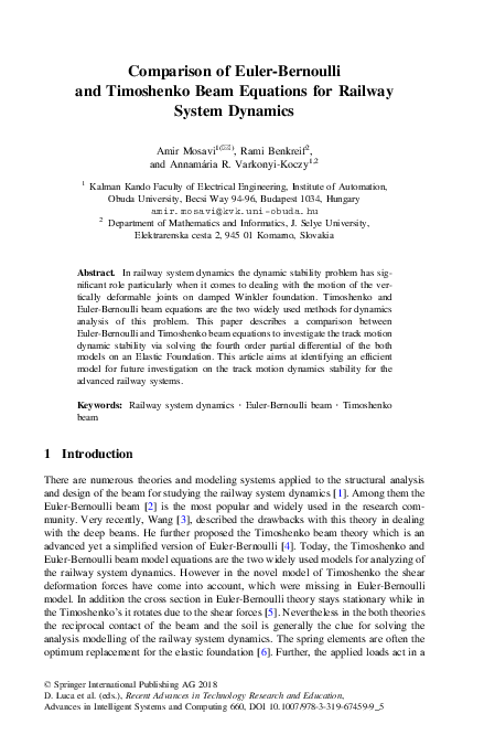 (PDF) Comparison of Euler-Bernoulli and Timoshenko Beam Equations for Railway System Dynamics