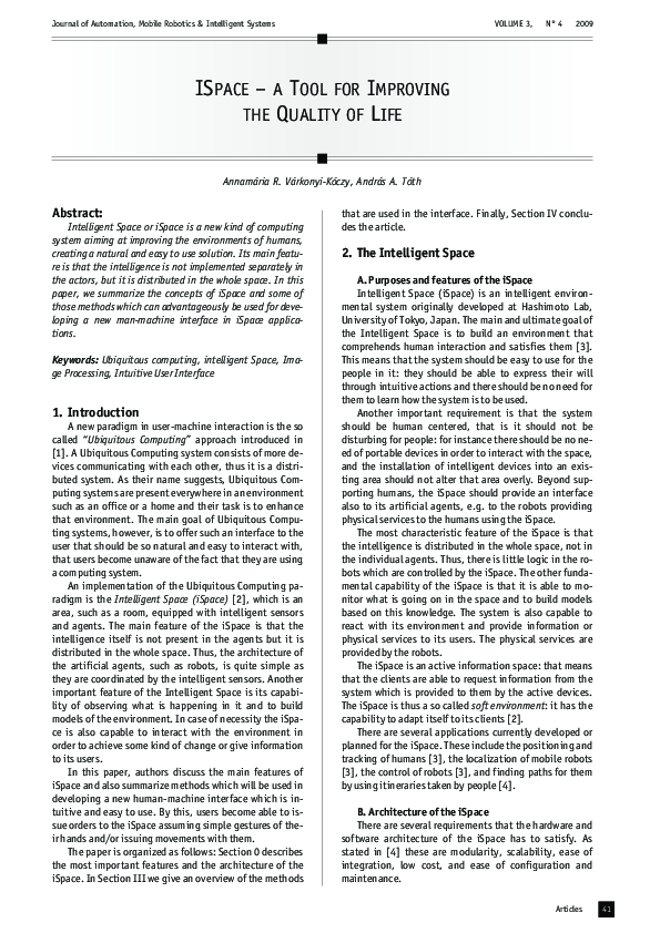 (PDF) ISpace - a tool for improving the quality of life