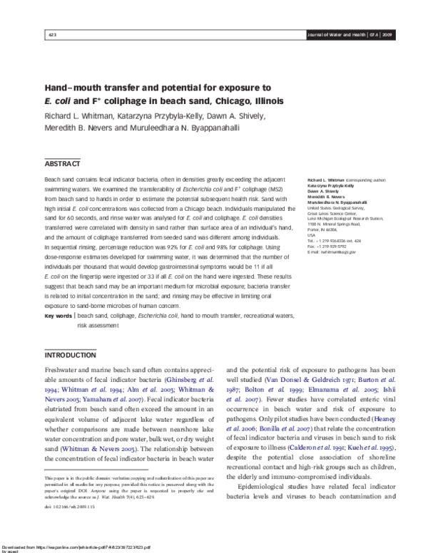 (PDF) Hand–mouth transfer and potential for exposure to E. coli and F+ ...