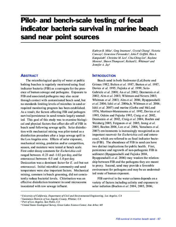 (PDF) Pilot- and bench-scale testing of faecal indicator bacteria ...