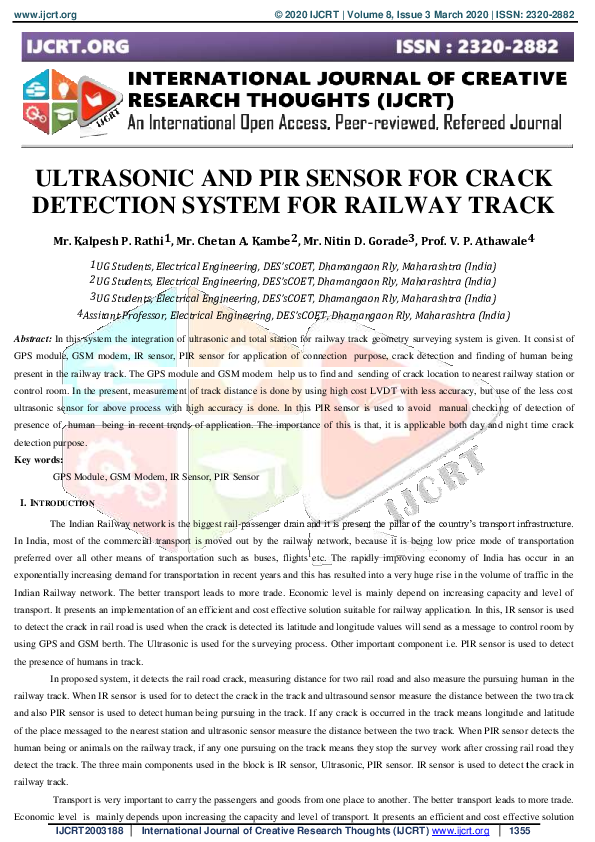(PDF) Ultrasonic and Pir Sensor for Crack Detection System for Railway ...