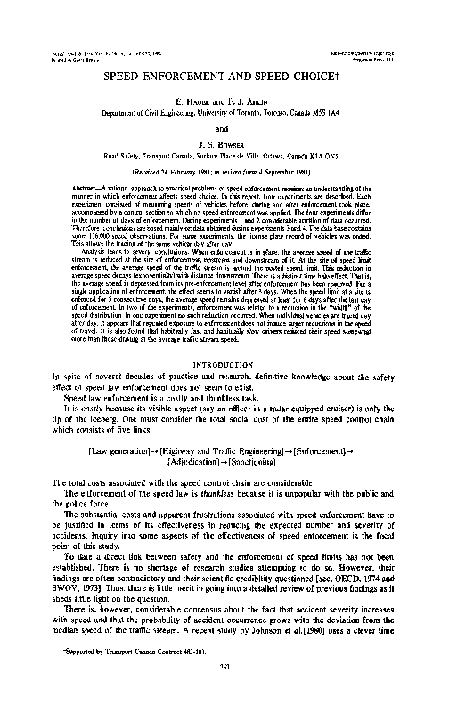 (PDF) Speed enforcement and speed choice