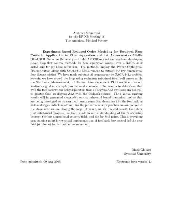 (PDF) Experiment based Reduced-Order Modeling for Feedback Flow Control: Application to Flow ...