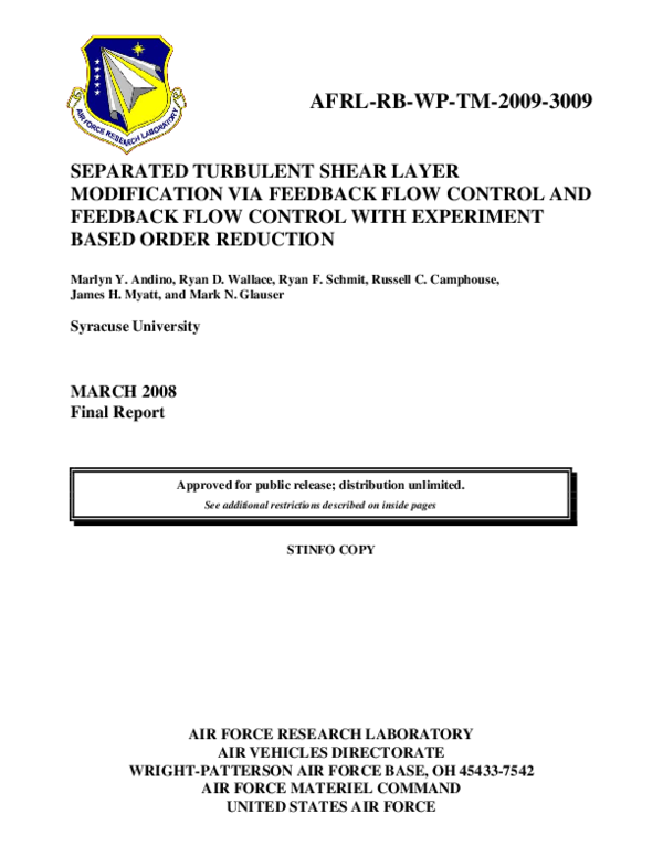 (PDF) Separated Turbulent Shear Layer Modification Via Feedback Flow Control and Feedback Flow ...