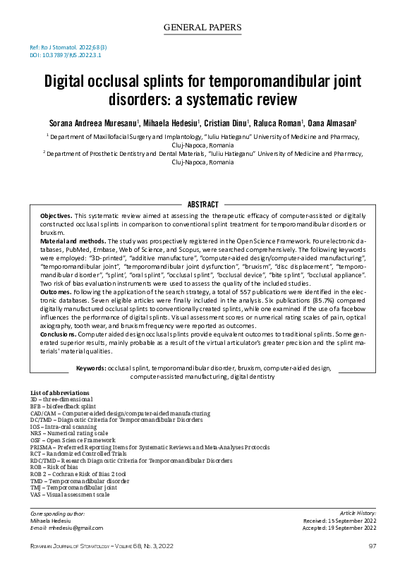(PDF) Digital occlusal splints for temporomandibular joint disorders: a ...