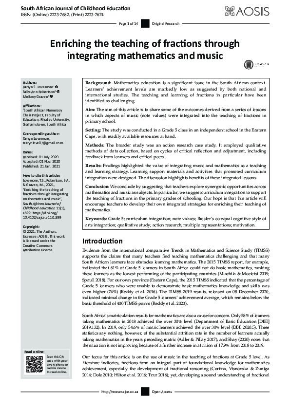 (PDF) Enriching the teaching of fractions through integrating ...