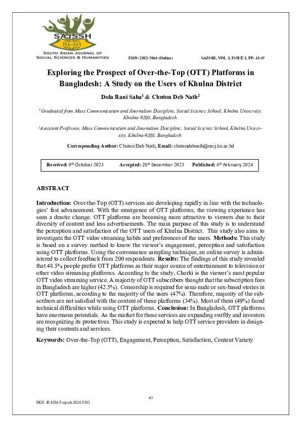 (PDF) Exploring the Prospect of Over-the-Top (OTT) Platforms in Bangladesh: A Study on the Users ...