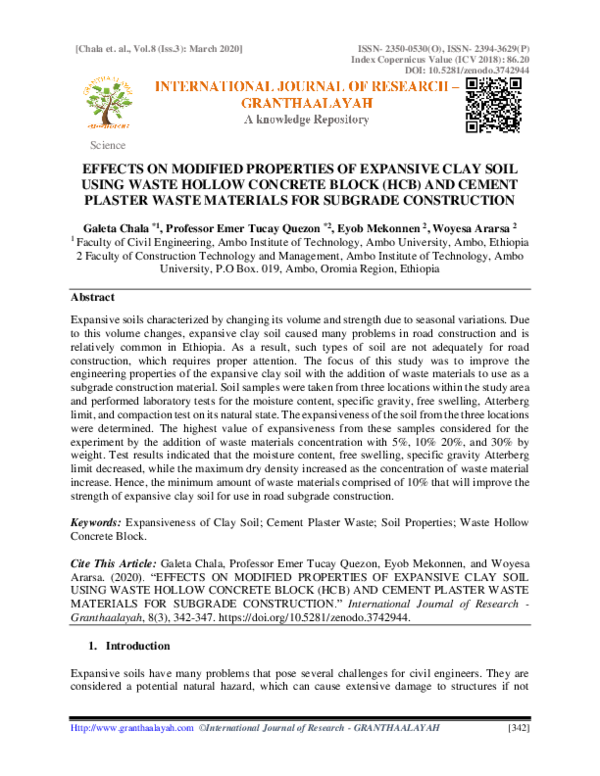 (PDF) Effects on Modified Properties of Expansive Clay Soil Using Waste ...
