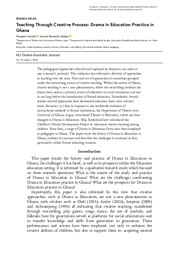 (PDF) Teaching Through Creative Process: Drama in Education Practice in ...