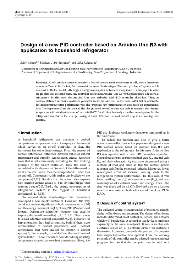 (PDF) Design of a new PID controller based on Arduino Uno R3 with application to household ...