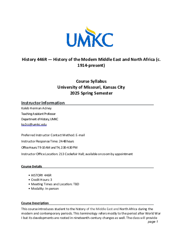 (PDF) History of the Modern Middle East and North Africa (c. 1914-present)