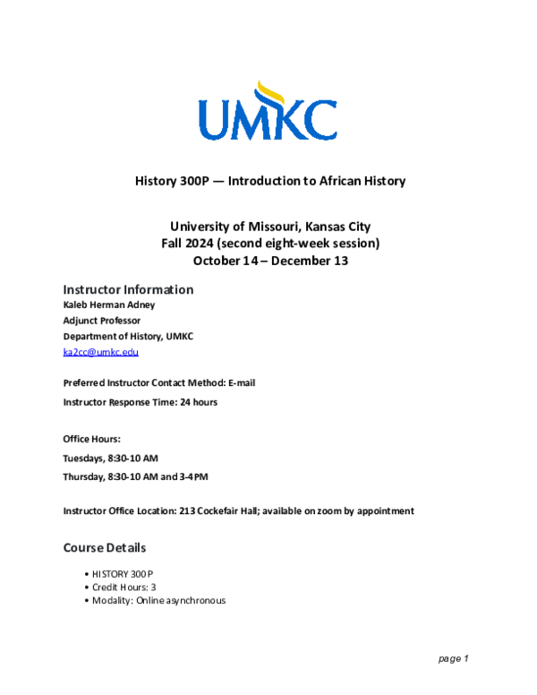 (PDF) Introduction to African History