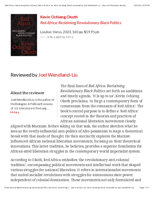 (PDF) Review of Kevin Ochieng Okoth's Red Africa: Reclaiming ...