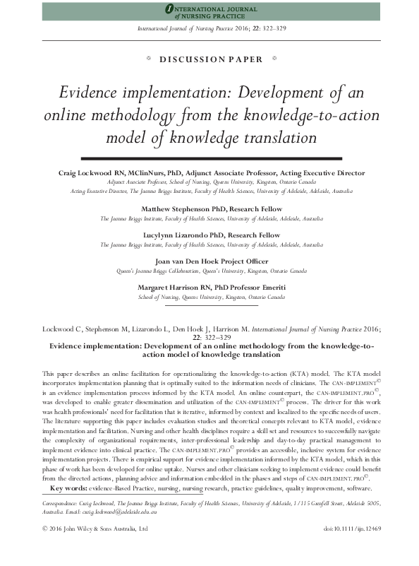 (PDF) Evidence implementation: Development of an online methodology ...