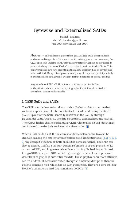 (PDF) Bytewise and Externalized SAIDs