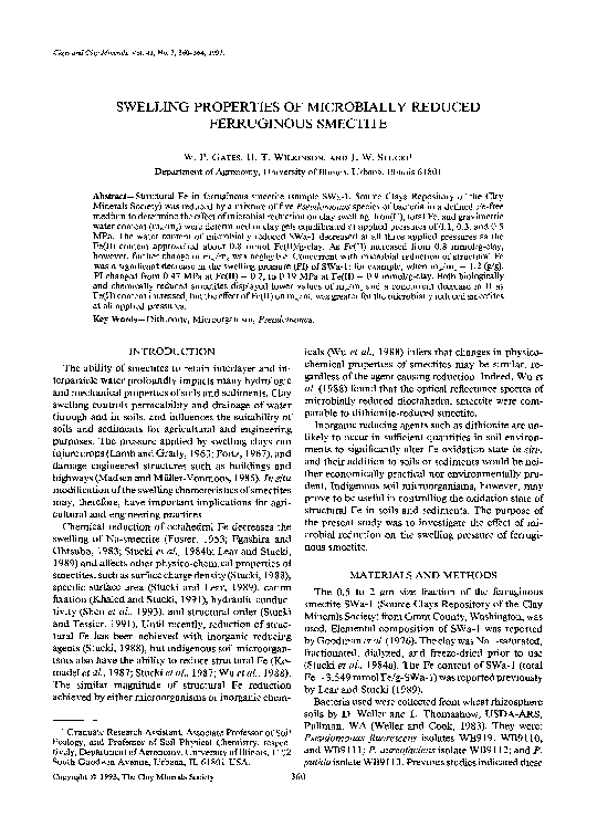 (PDF) Swelling Properties of Microbially Reduced Ferruginous Smectite