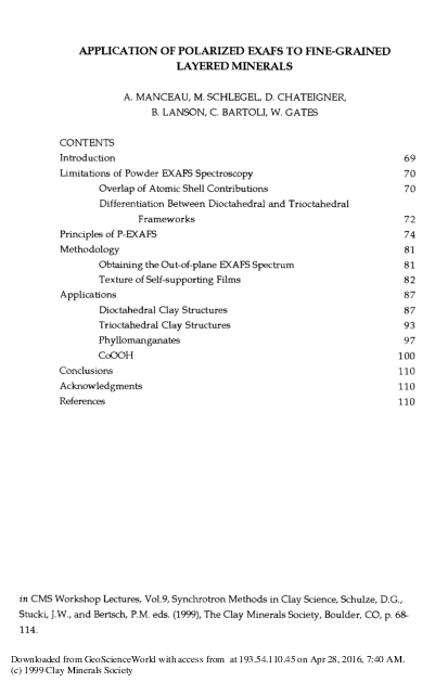 (PDF) Application of Polarized Exafs to Fine-Grained Layered Minerals ...