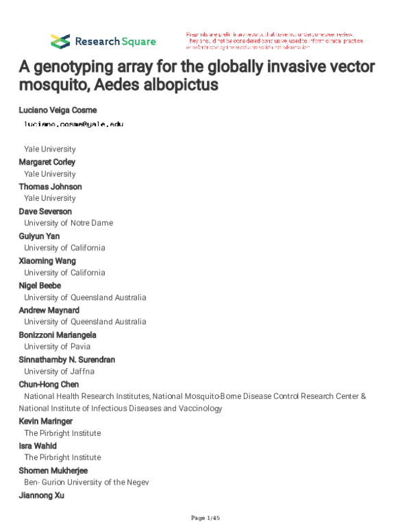 (PDF) A genotyping array for the globally invasive vector mosquito ...