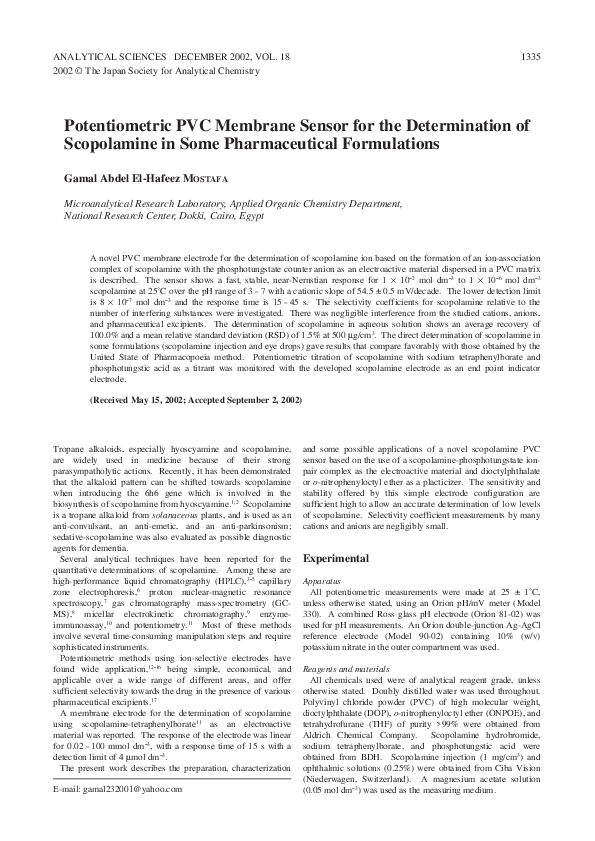 (PDF) Potentiometric PVC Membrane Sensor for the Determination of ...