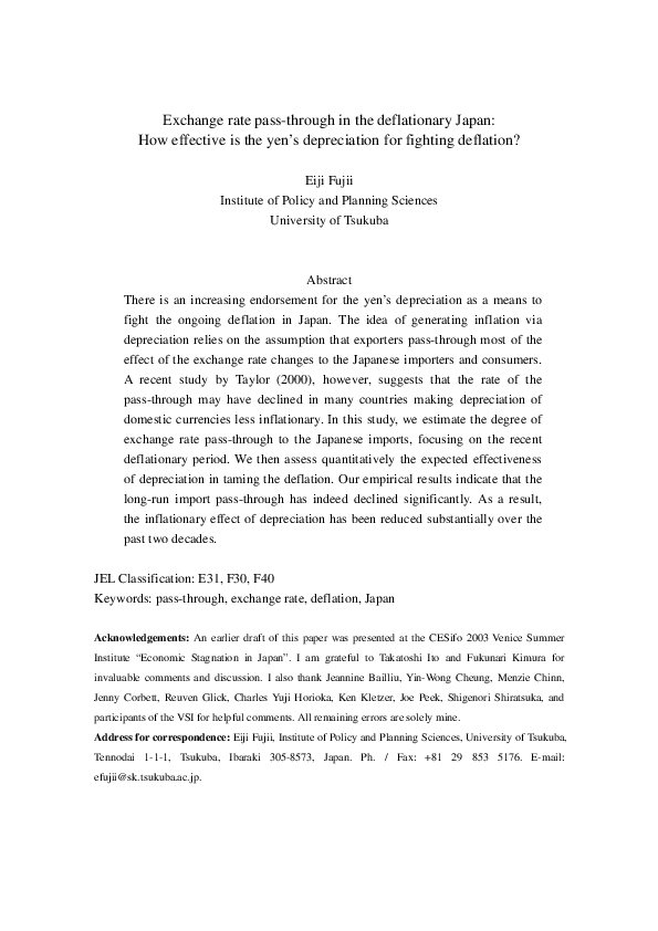 (PDF) Exchange Rate Pass-Through in the Deflationary Japan: How ...