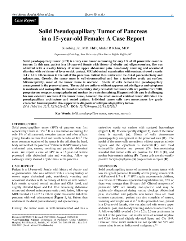 (PDF) Solid Pseudopapillary Tumor of Pancreas in a 15-year-old Female: A Case Report | xiaobing ...
