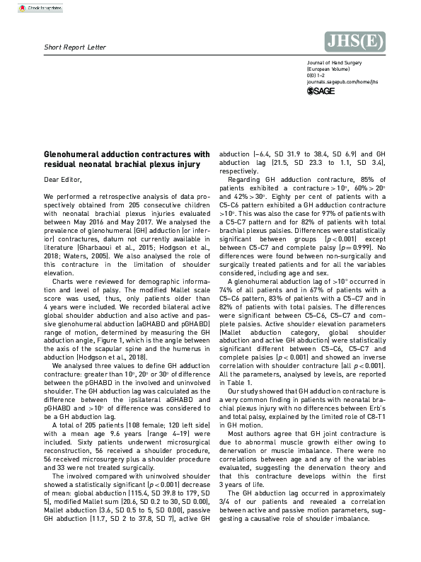 (PDF) Glenohumeral adduction contractures with residual neonatal ...