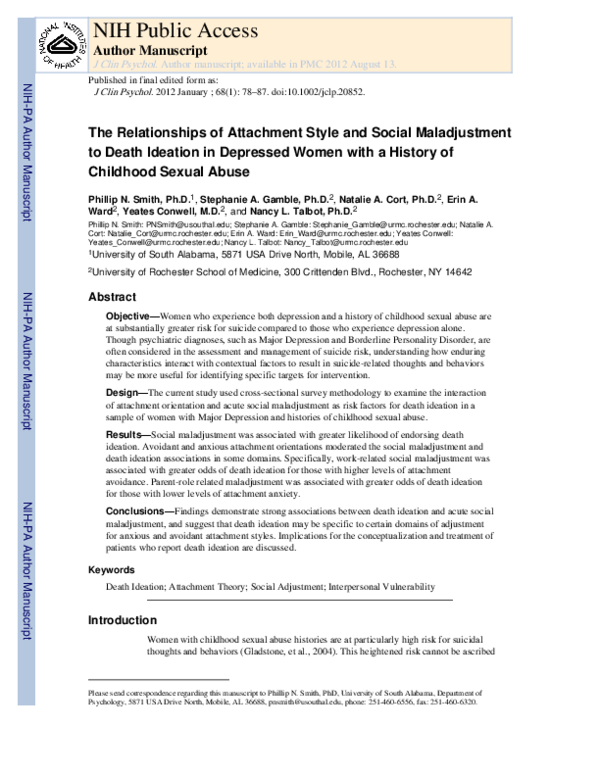 (PDF) The relationships of attachment style and social maladjustment to ...