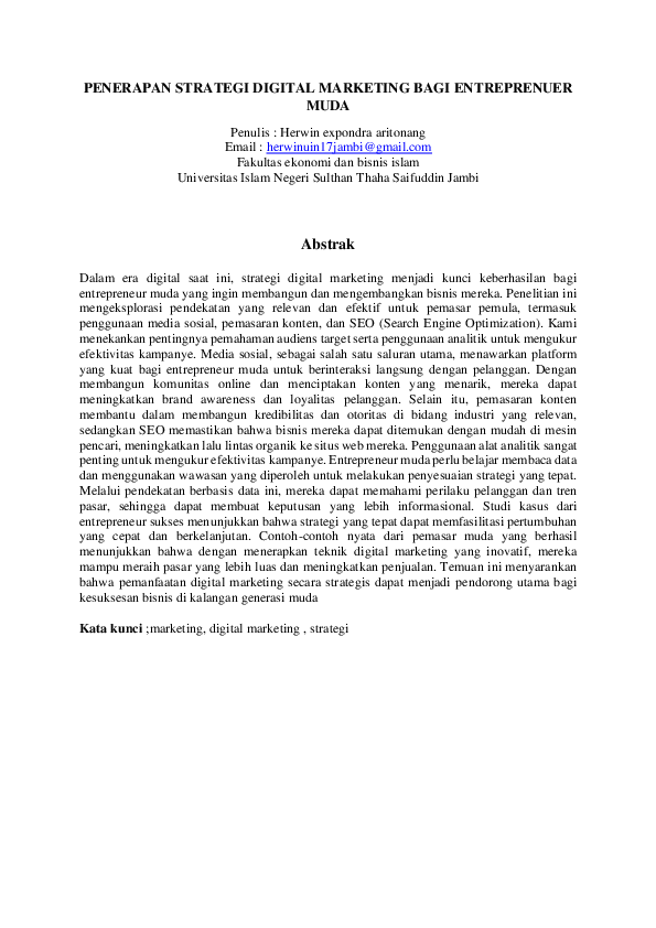 (PDF) PENERAPAN STRATEGI DIGITAL MARKETING BAGI ENTREPRENUER MUDA