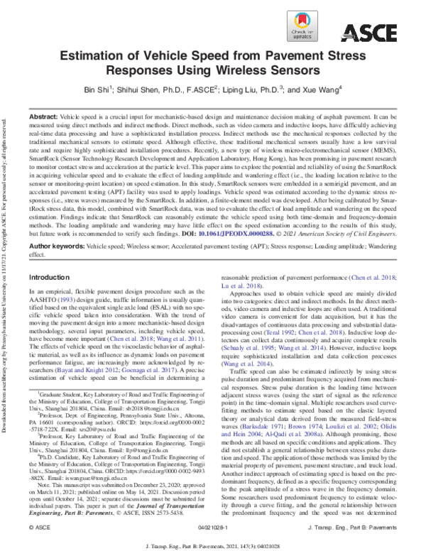 Pdf Estimation Of Vehicle Speed From Pavement Stress Responses Using Wireless Sensors