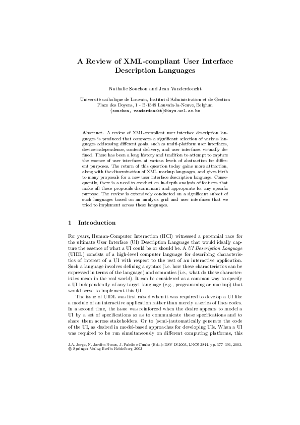 (PDF) A Review of Xml-Compliant User Interface Description Languages