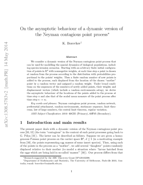 (PDF) On the asymptotic behaviour of a dynamic version of the Neyman contagious point process