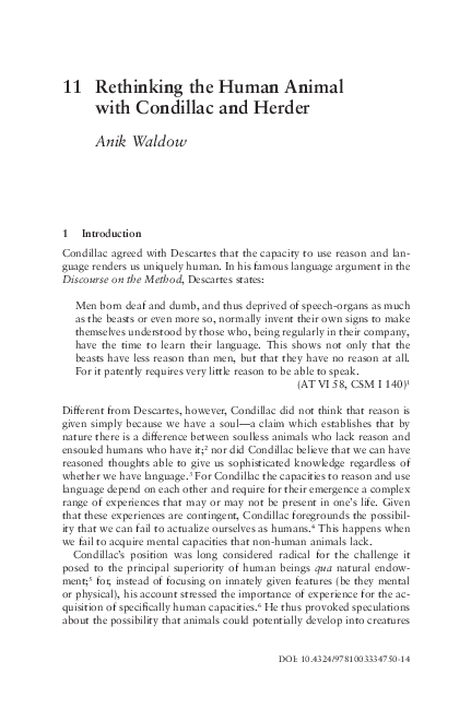 (PDF) Rethinking the Human Animal with Condillac and Herder